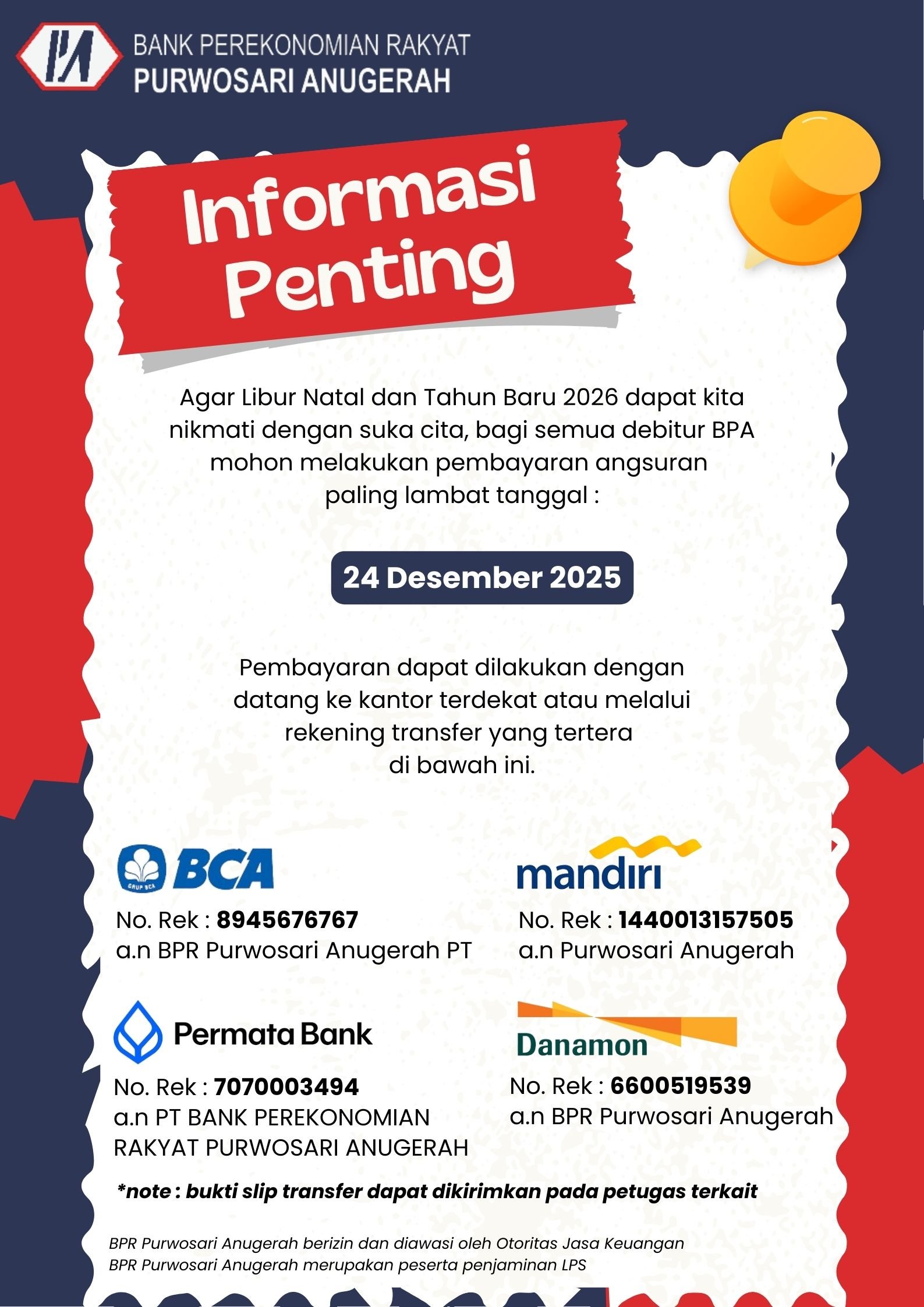 Purwosari Anugerah - Pemberitahuan Libur Hari Natal & Tahun Baru 2026 | BPA